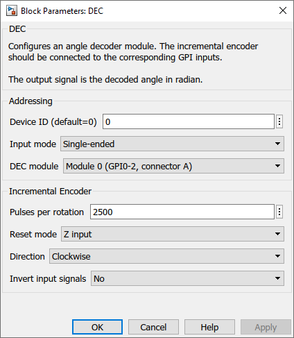 DEC - Angle decoder input - imperix Simulink, PLECS and C++ documentation